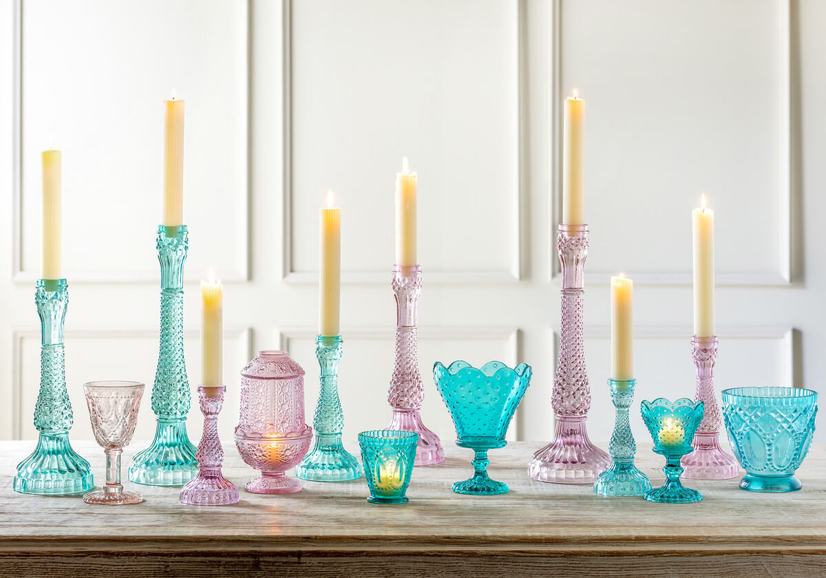 Pressed Glass Violet Candle Holders | Vintage Crossroads
