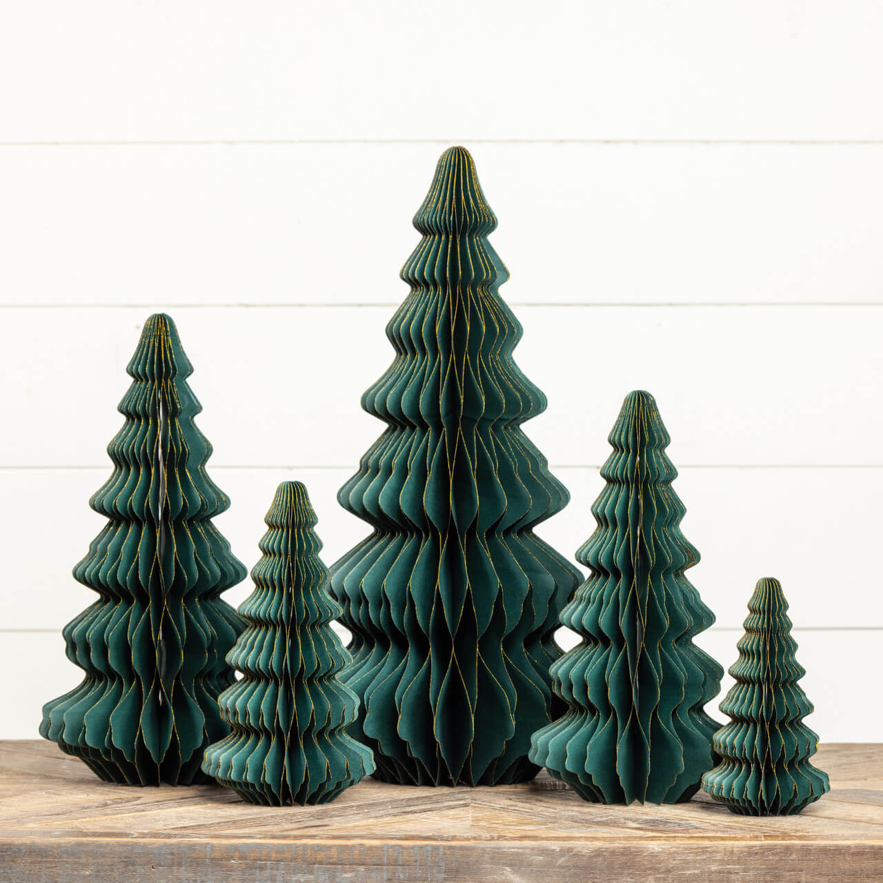 Gold Trimmed Emerald Green Paper Tree | Vintage Crossroads