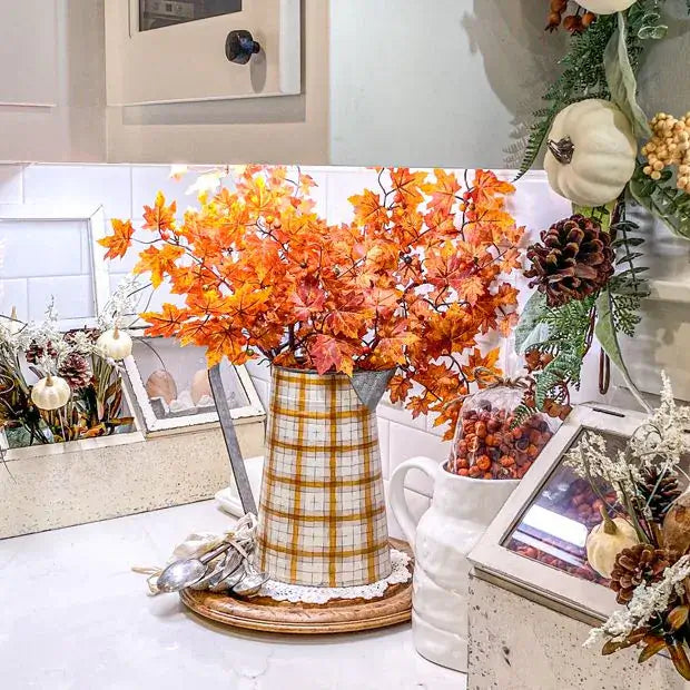 Fall Plaid Farmhouse Pitcher Vase | Vintage Crossroads