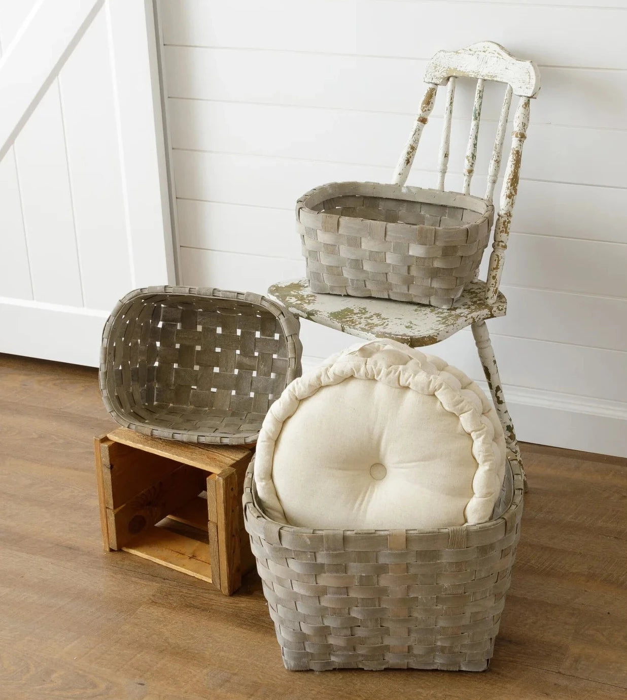 Grey Chipwood Basket | Vintage Crossroads