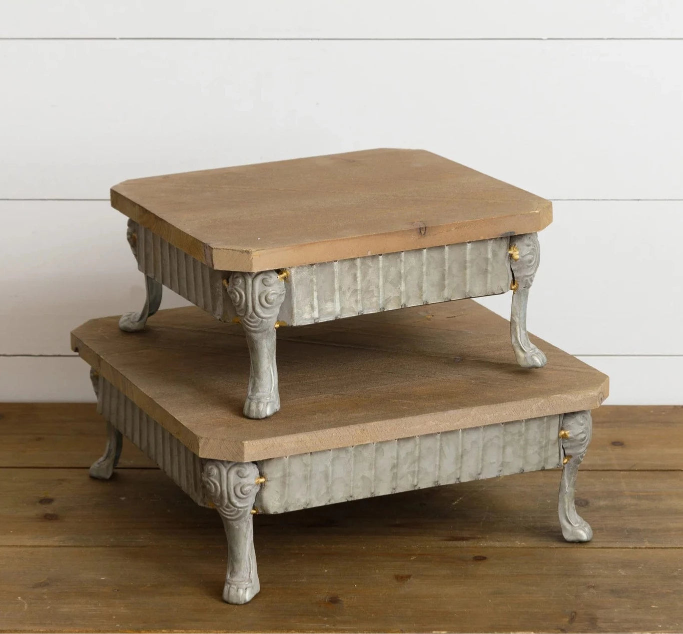 Wood And Metal Square Risers | Vintage Crossroads