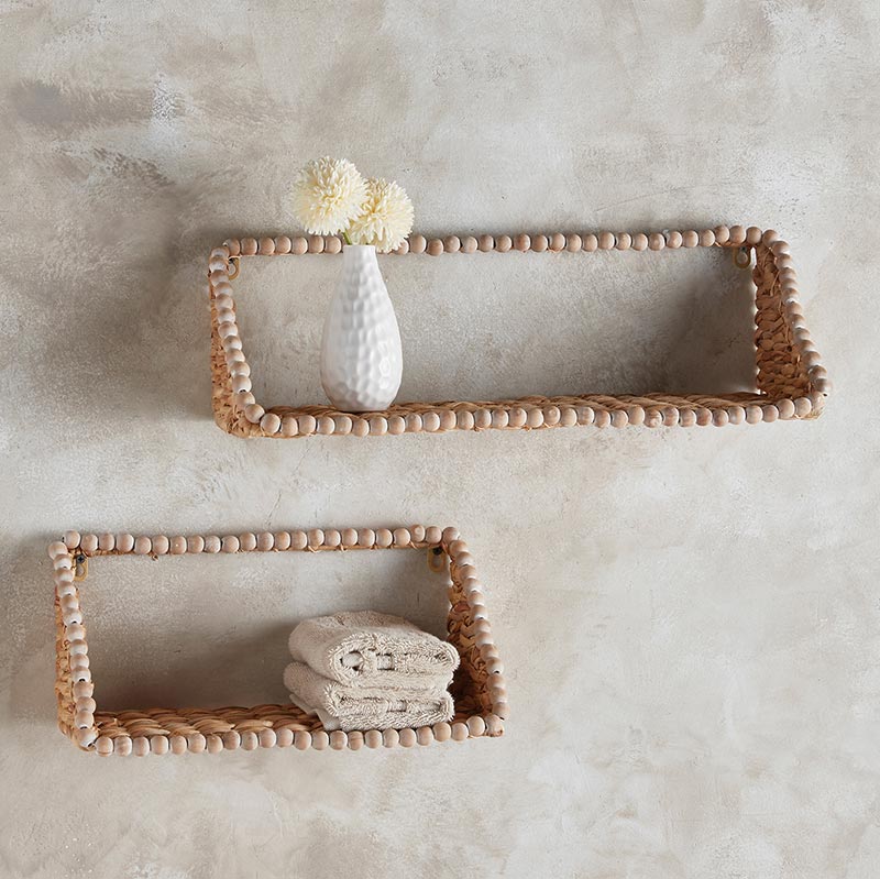 Water Hyacinth Beaded Woven Wall Shelf | Vintage Crossroads