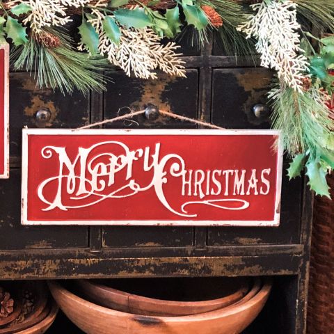 Red Merry Christmas Sign | Vintage Crossroads